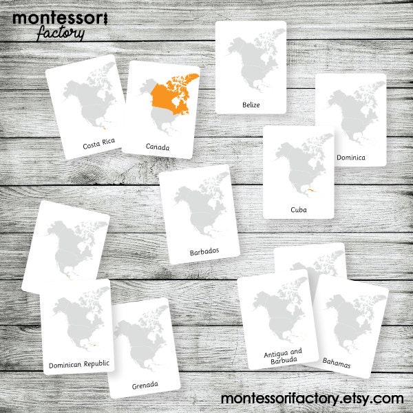 NORTH AMERICA MAPS Montessori Cards Flash Cards Three - Etsy