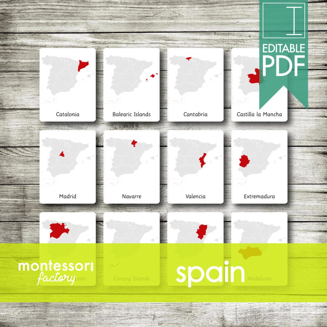 SPAIN REGIONS MAPS • Montessori Cards • Flash Cards • Three Part Cards ...