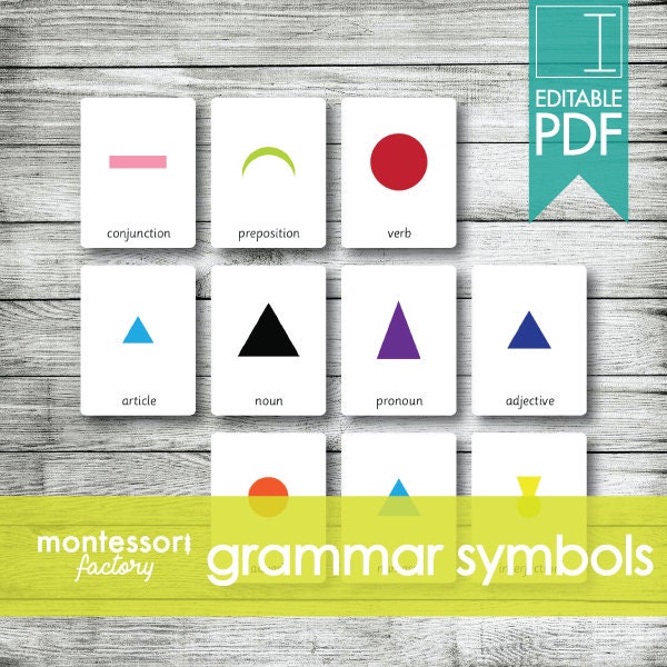 GRAMMAR SYMBOLS Montessori Cards, Flash Cards, Three Part Cards ...