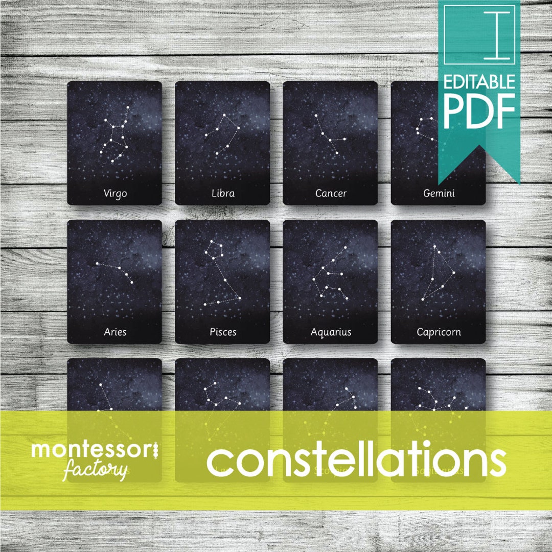 CONSTELLATIONS ZODIAC • Montessori Cards • Flash Cards • Three Part ...