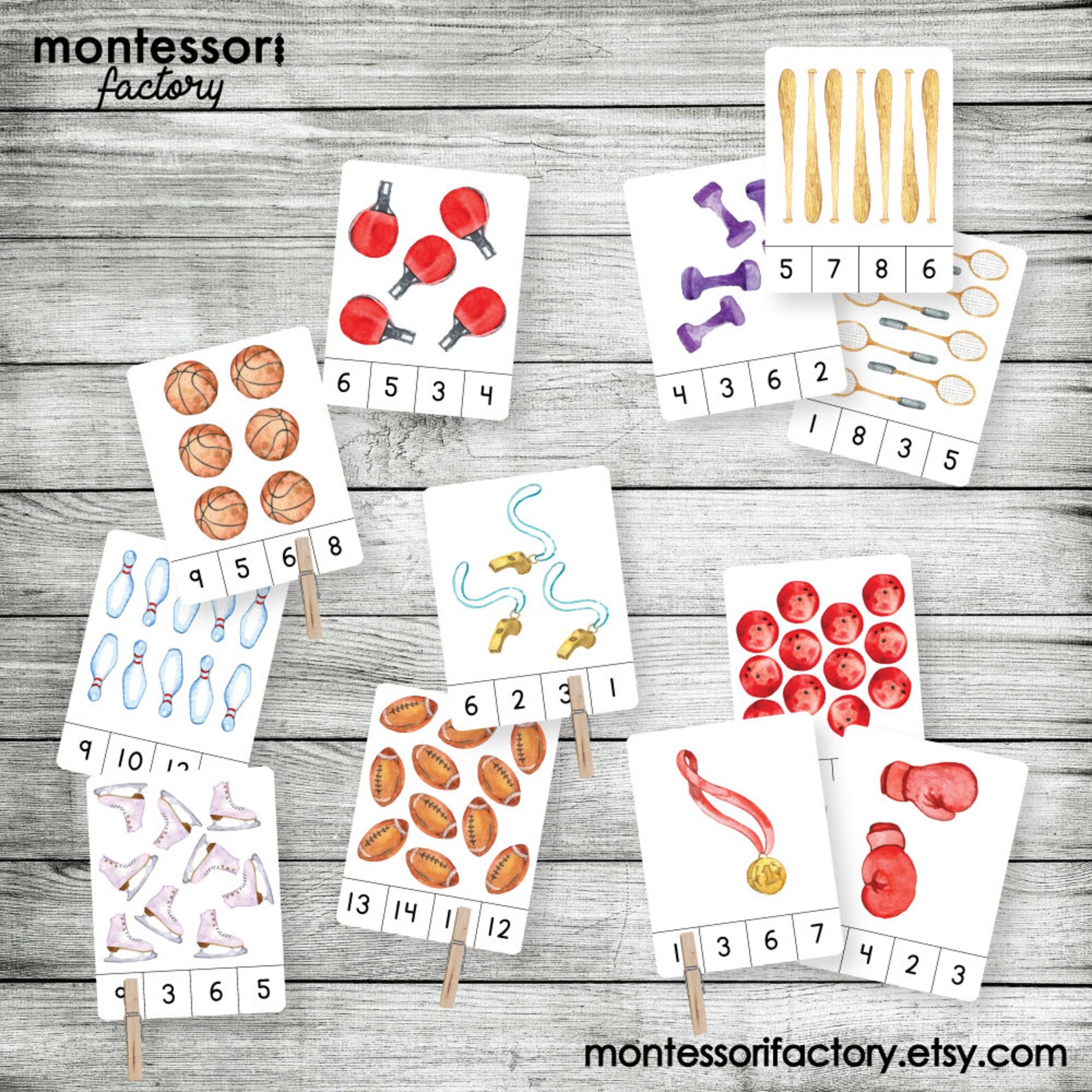 COUNTING SPORTS EQUIPMENT Numbers 1 to 20 Montessori - Etsy