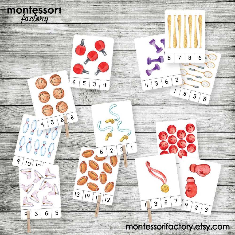 COUNTING SPORTS EQUIPMENT Numbers 1 to 20 Montessori - Etsy