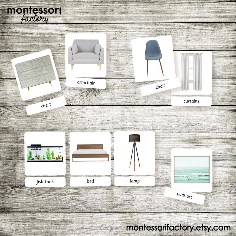 FURNITURE Montessori Cards Flash Cards Three Part Cards - Etsy