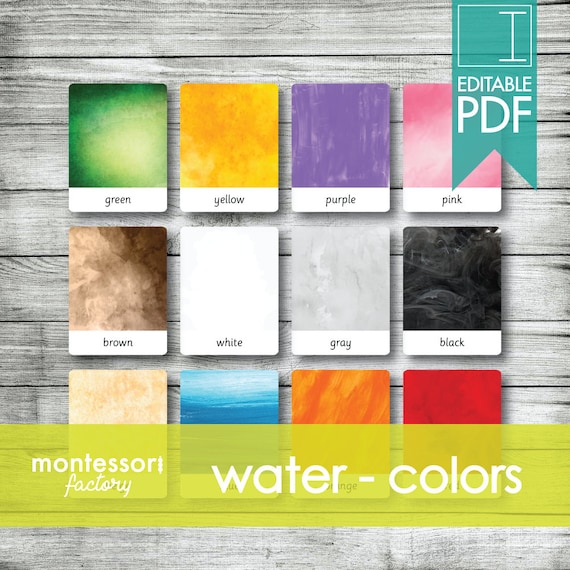 WATER COLORS Montessori Cards Flash Cards Three Part | Etsy
