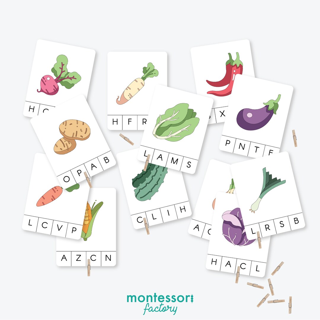 BEGINNING LETTER Sound • VEGETABLES • Montessori Clip Cards ...