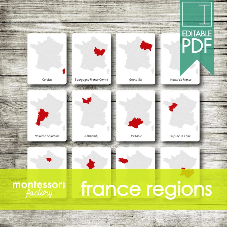 FRANCE REGIONS MAPS Montessori Cards Flash Cards Three - Etsy