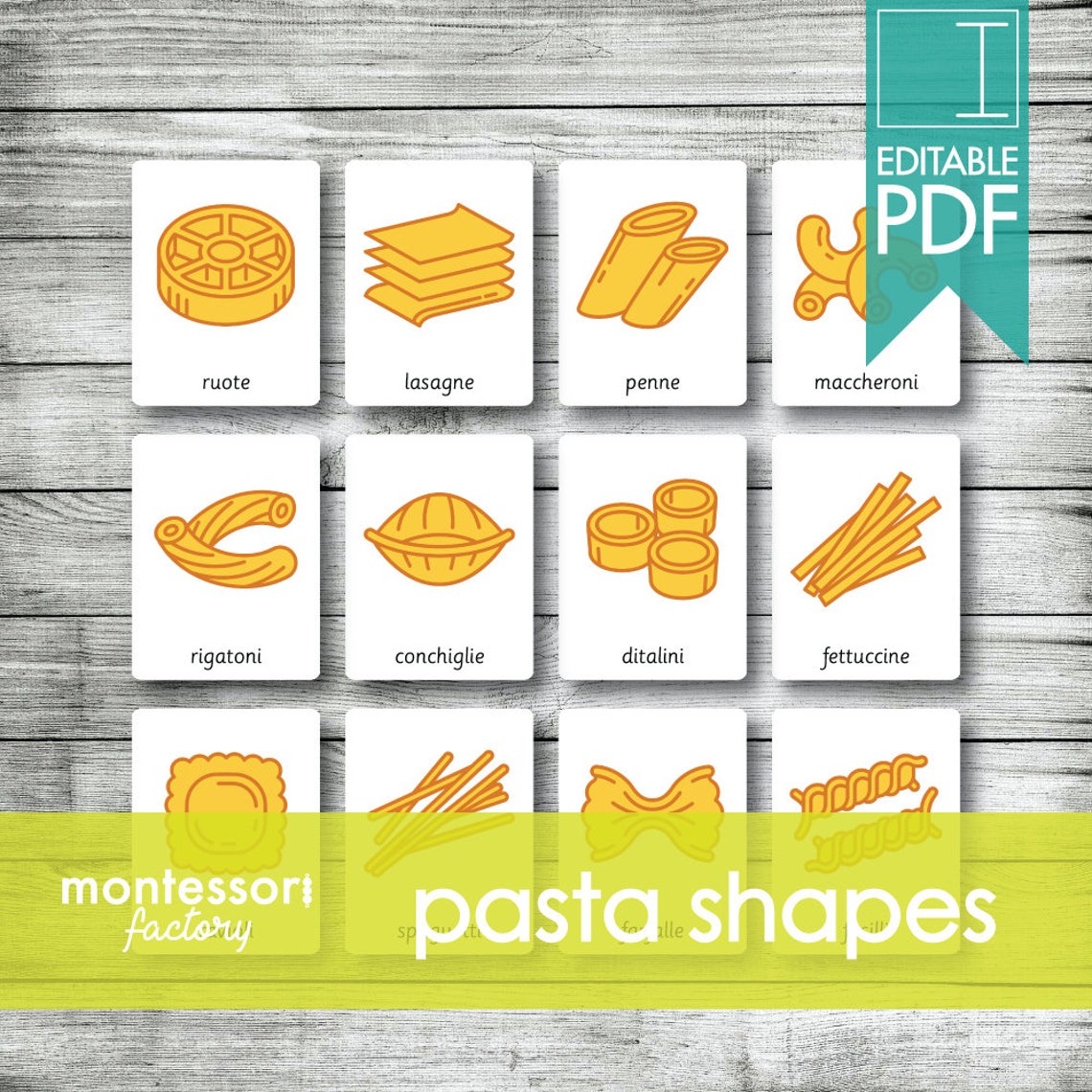 Italian PASTA SHAPES Montessori Cards Flash Cards Three - Etsy