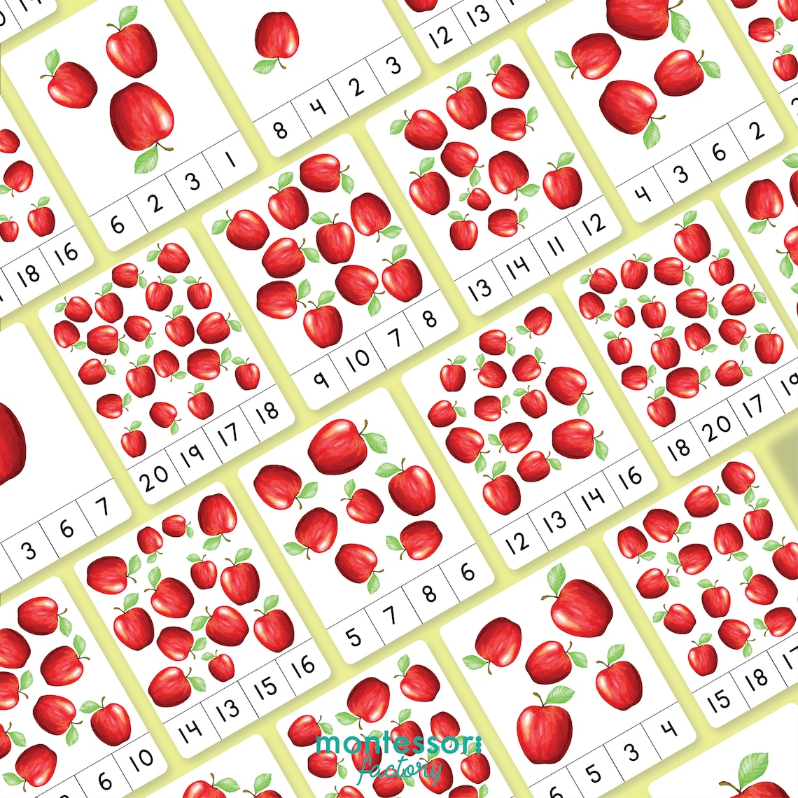 COUNTING APPLES Montessori Counting Cards Clip Cards | Etsy