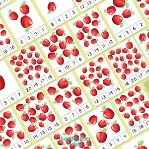 COUNTING APPLES Montessori Counting Cards Clip Cards Flash Cards ...