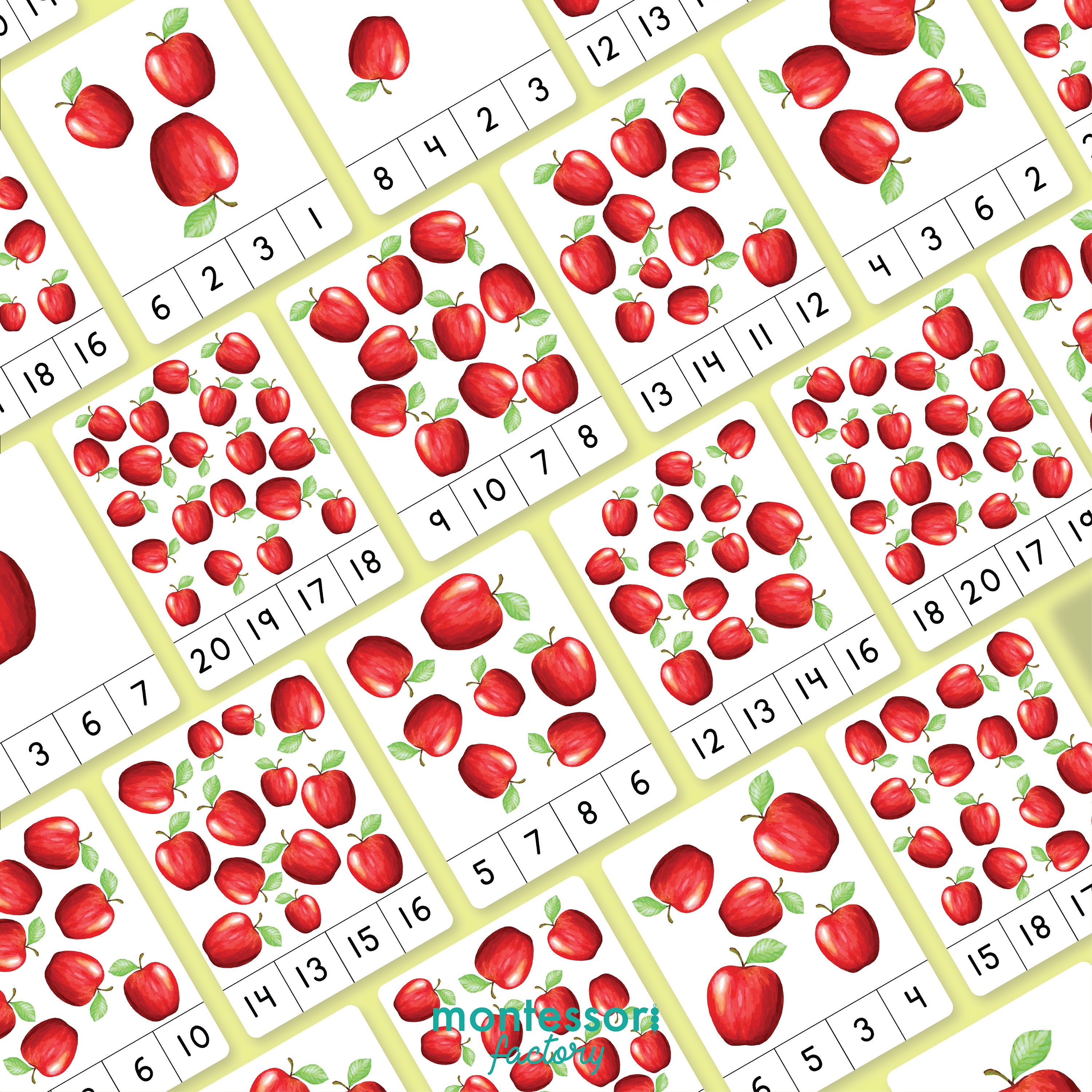 COUNTING APPLES Montessori Counting Cards Clip Cards | Etsy