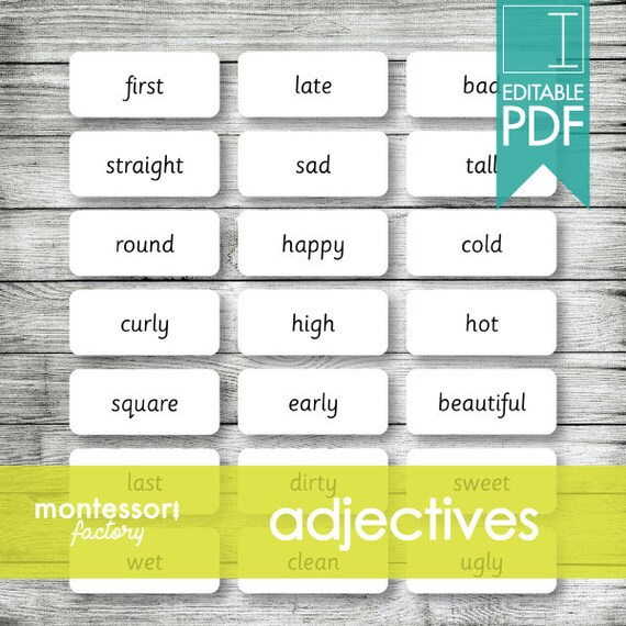 ADJECTIVES Montessori Cards Educational Material | Etsy