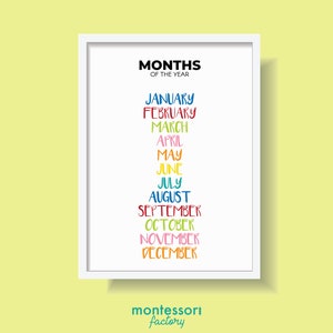 MONTHS of the YEAR Kids Room Wall Art Montessori Kindergarten Primary ...