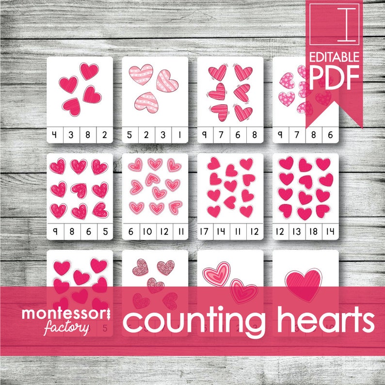 COUNTING HEARTS Valentines Montessori Counting Cards - Etsy