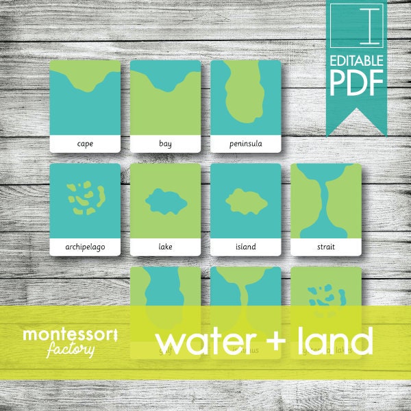 LAND and WATER Montessori Cards Flash Cards Three Part - Etsy