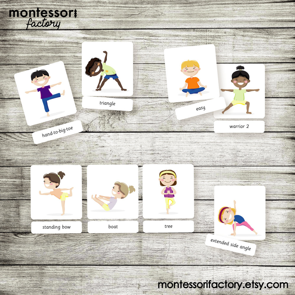 KIDS YOGA POSES Montessori Cards Flash Cards Three Part | Etsy