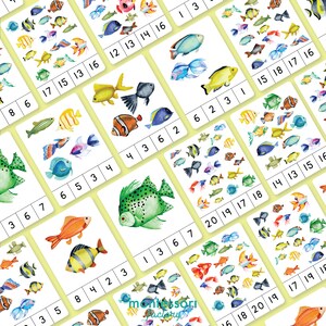 COUNTING FISHES • Summer • Montessori Counting Cards • Clip Cards ...