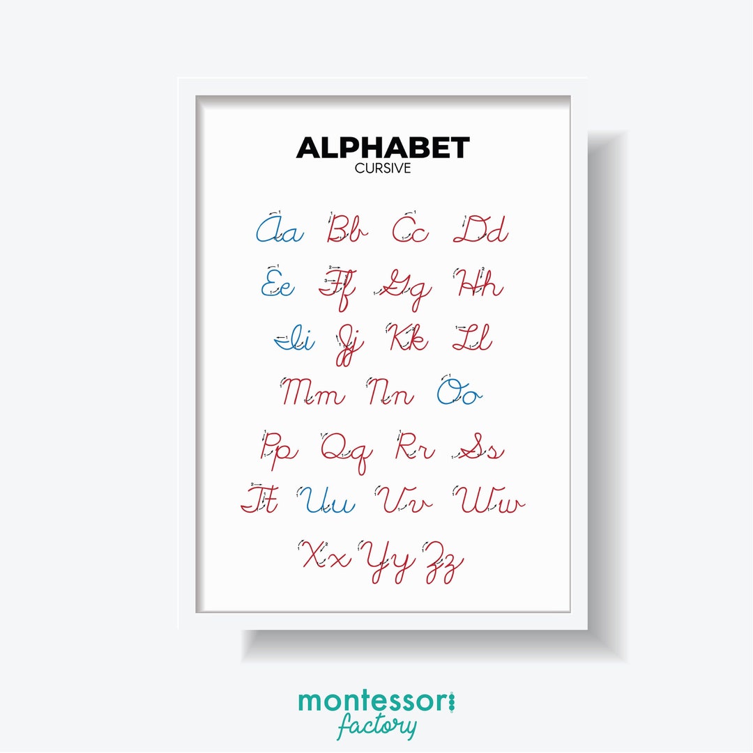 ALPHABET CURSIVE GUIDED Language Kids Room Wall Art Montessori ...
