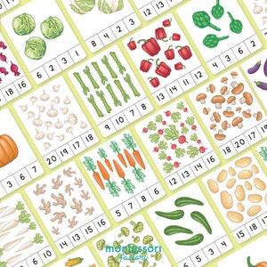 COUNTING VEGETABLES Numbers 1 to 20 • Montessori Counting Cards • Clip ...