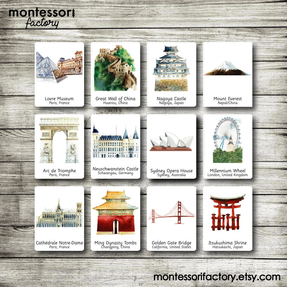 World Landmarks Montessori Nomenclature Cards (editable PDF) - Etsy
