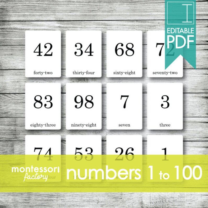 NUMBERS 1 TO 100 Montessori Cards Flash Cards Three Part | Etsy