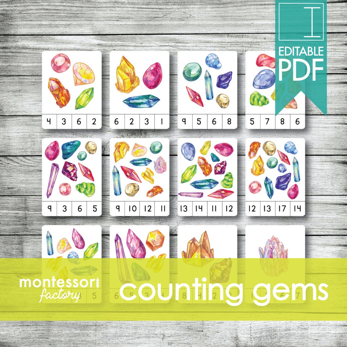 COUNTING JEWELS GEMS • Numbers 1 to 20 • Montessori Counting Cards ...