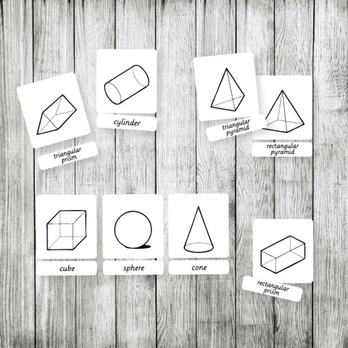 3D GEOMETRIC SHAPES Montessori Cards Flash Cards Three Part - Etsy