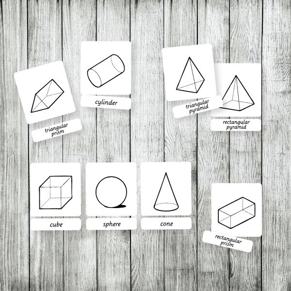 3D GEOMETRIC SHAPES Montessori Cards Flash Cards Three Part - Etsy