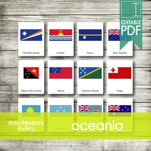 AUSTRALIA OCEANIA FLAGS • Montessori Cards • Flash Cards • Three Part ...