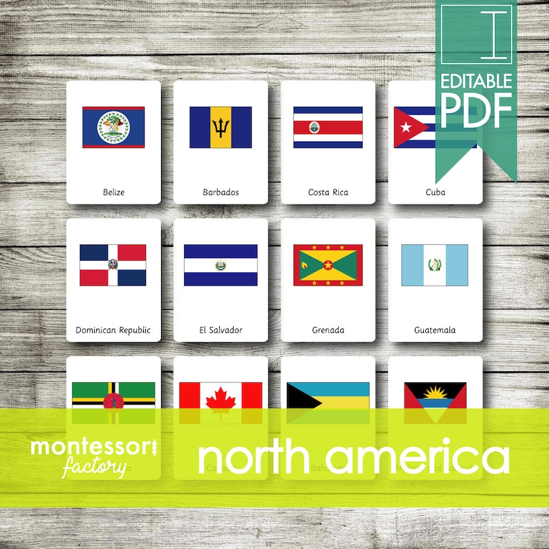 NORTH AMERICA FLAGS Montessori Cards Flash Cards Three - Etsy Australia