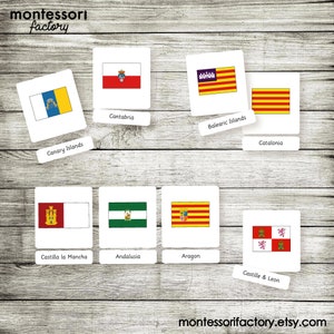 SPAIN REGIONS FLAGS • Montessori Cards • Flash Cards • Three Part Cards ...