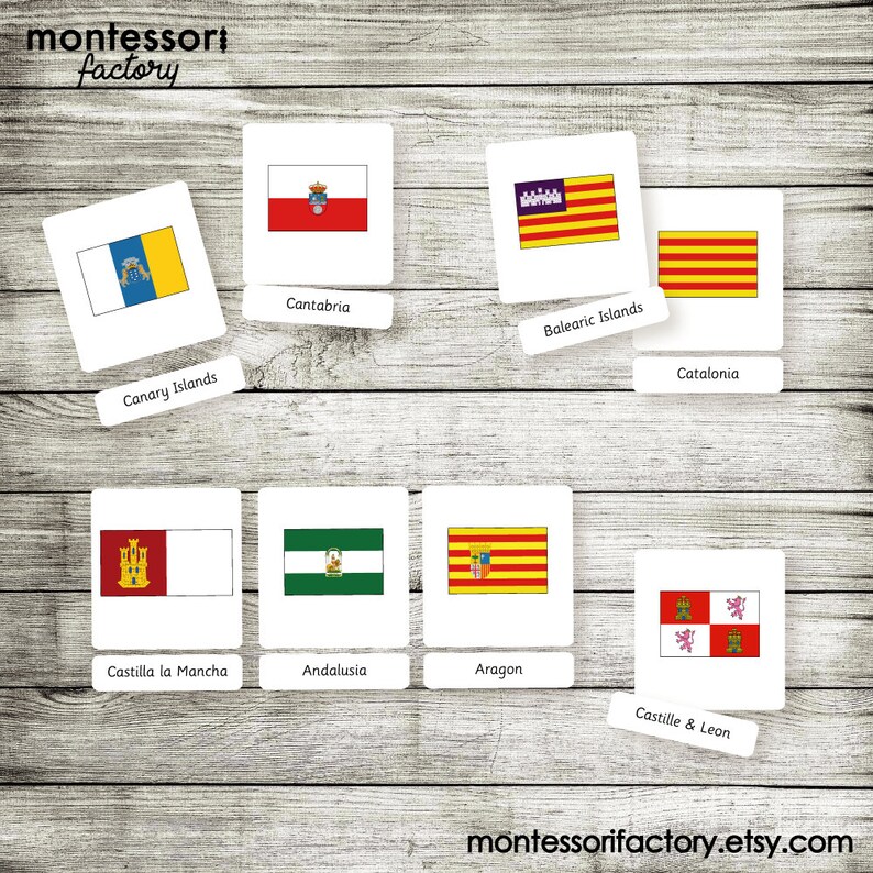 SPAIN REGIONS FLAGS Montessori Cards Flash Cards Three | Etsy