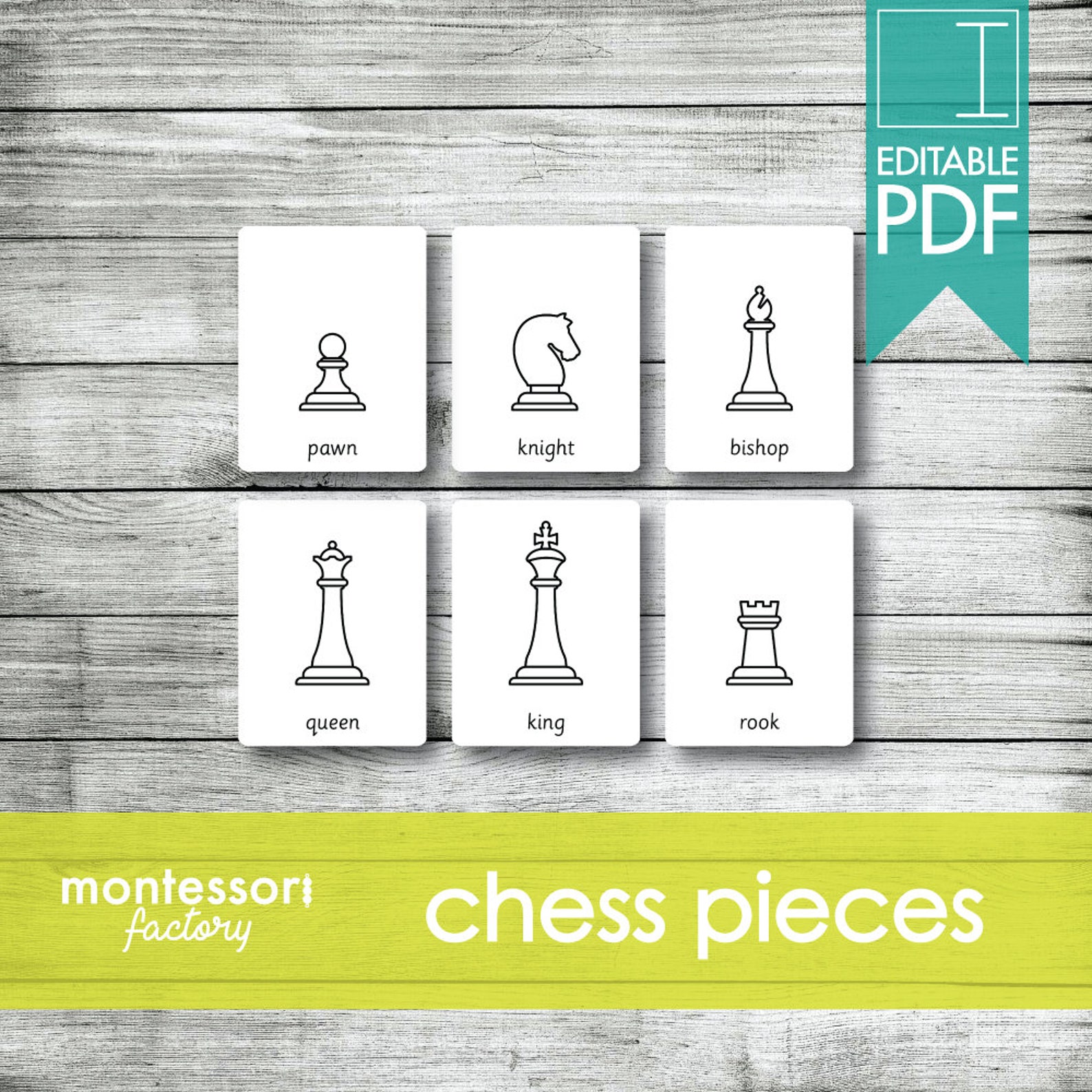 CHESS PIECES Montessori Cards Flash Cards Three Part | Etsy