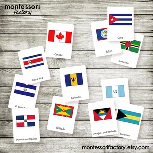 NORTH AMERICA FLAGS • Montessori Cards • Flash Cards • Three Part Cards ...
