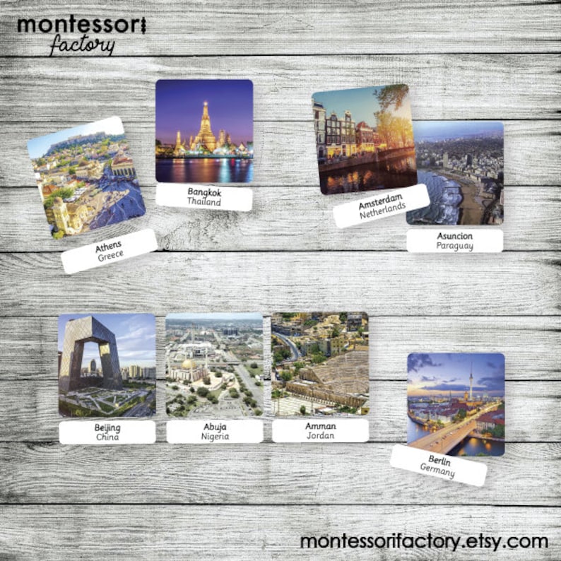 WORLD CAPITALS Montessori Cards Flash Cards Three Part | Etsy