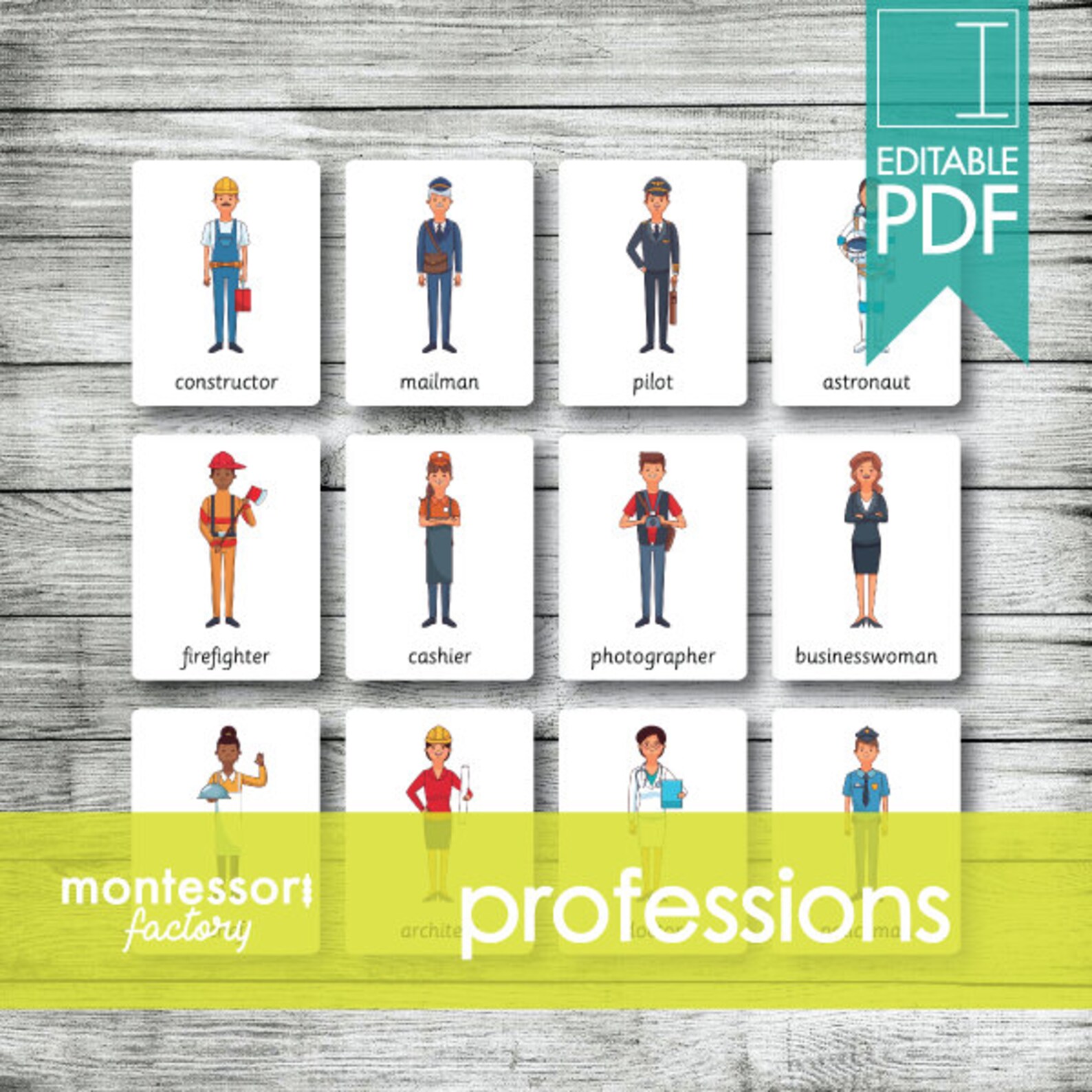 Montessori Professions Nomenclature Cards, Three Part Cards (editable ...