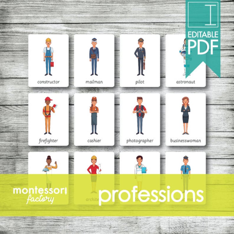 Montessori Professions Nomenclature Cards, Three Part Cards (editable ...