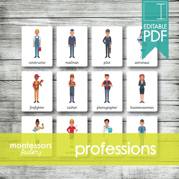 Montessori Professions Nomenclature Cards, Three Part Cards (editable ...