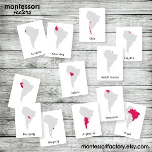 SOUTH AMERICA MAPS • Montessori Cards • Flash Cards • Three Part Cards ...
