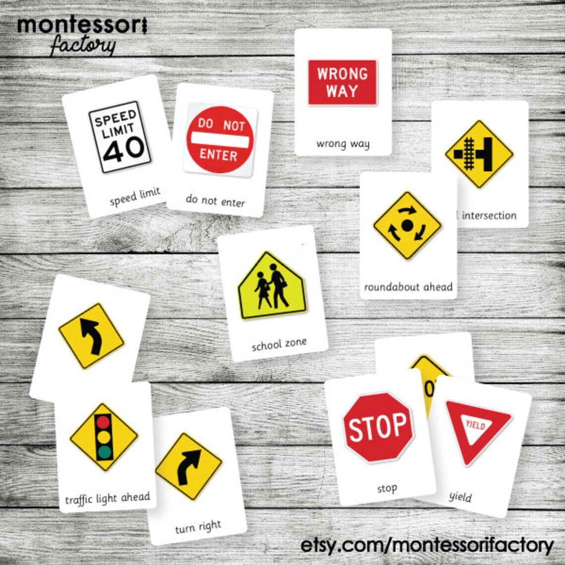 TRAFFIC SIGNS • Montessori Cards • Flash Cards • Three Part Cards ...