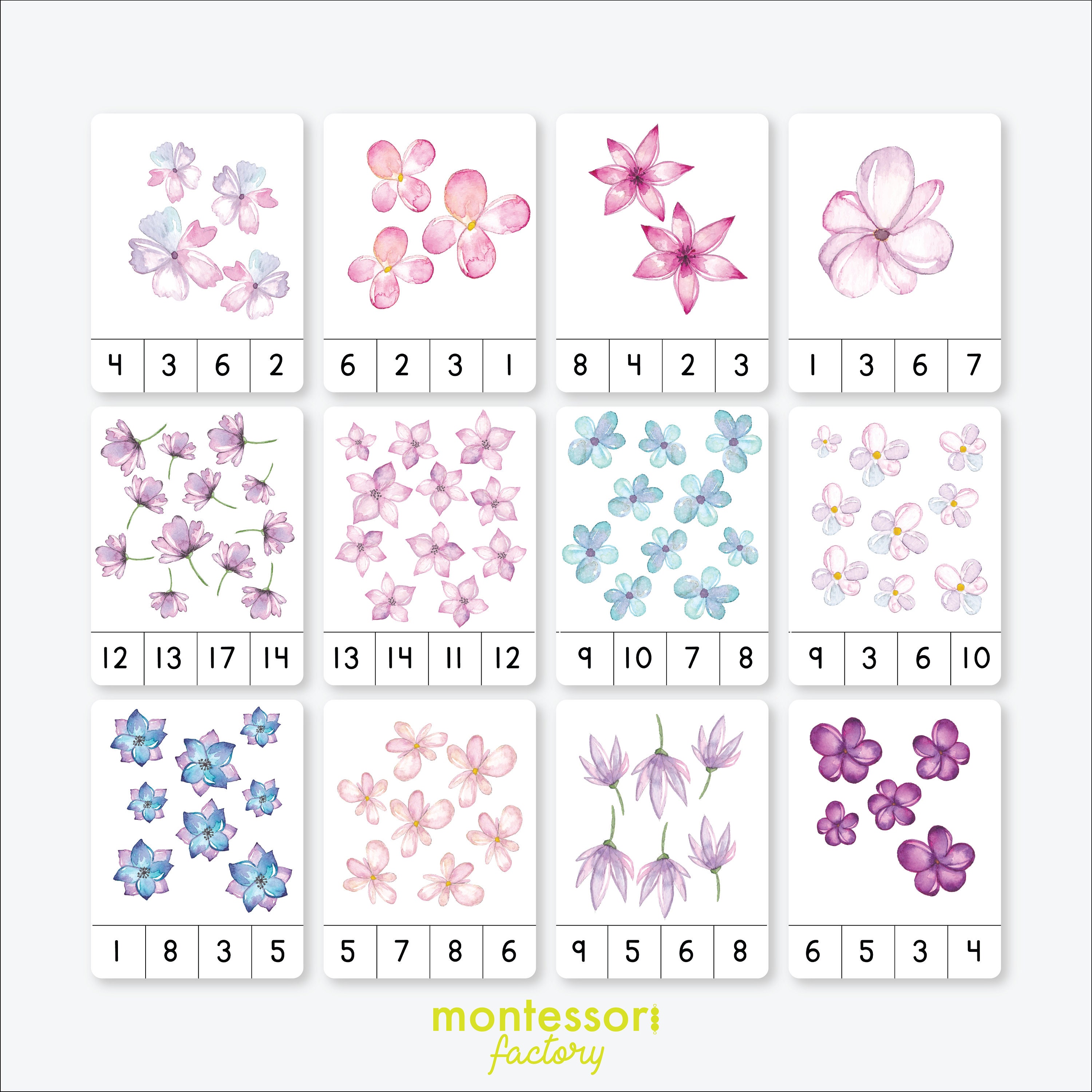 COUNTING FLOWERS Spring Montessori Counting Cards Clip | Etsy