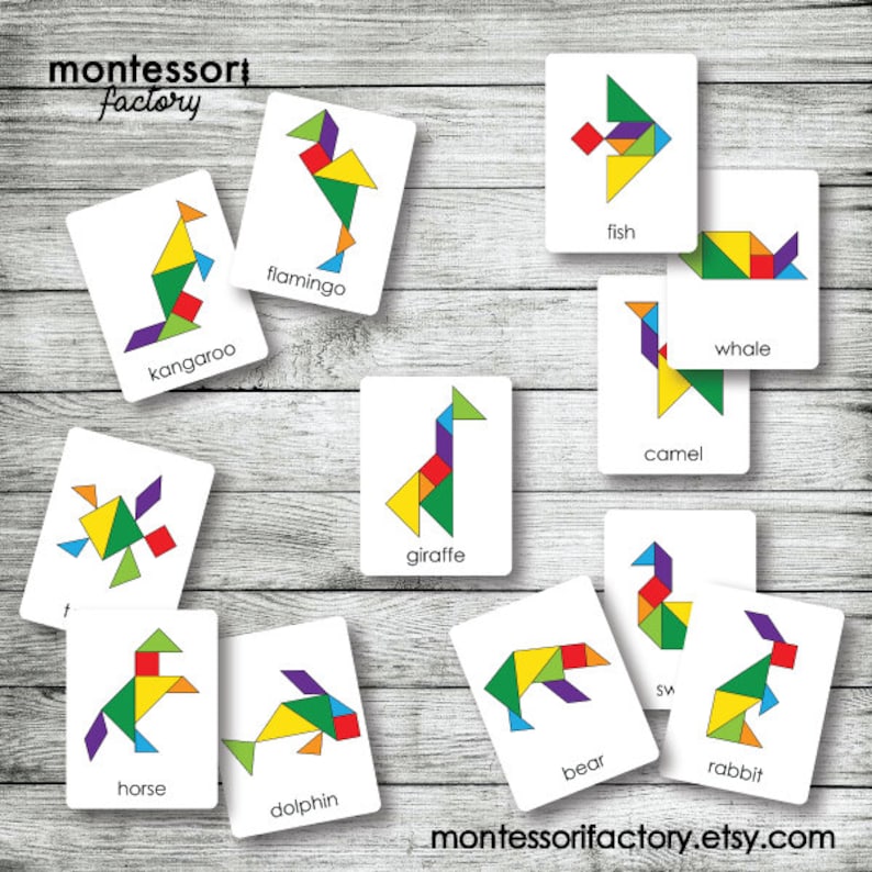 TANGRAM ANIMALS Montessori Cards Flash Cards Educational - Etsy Australia