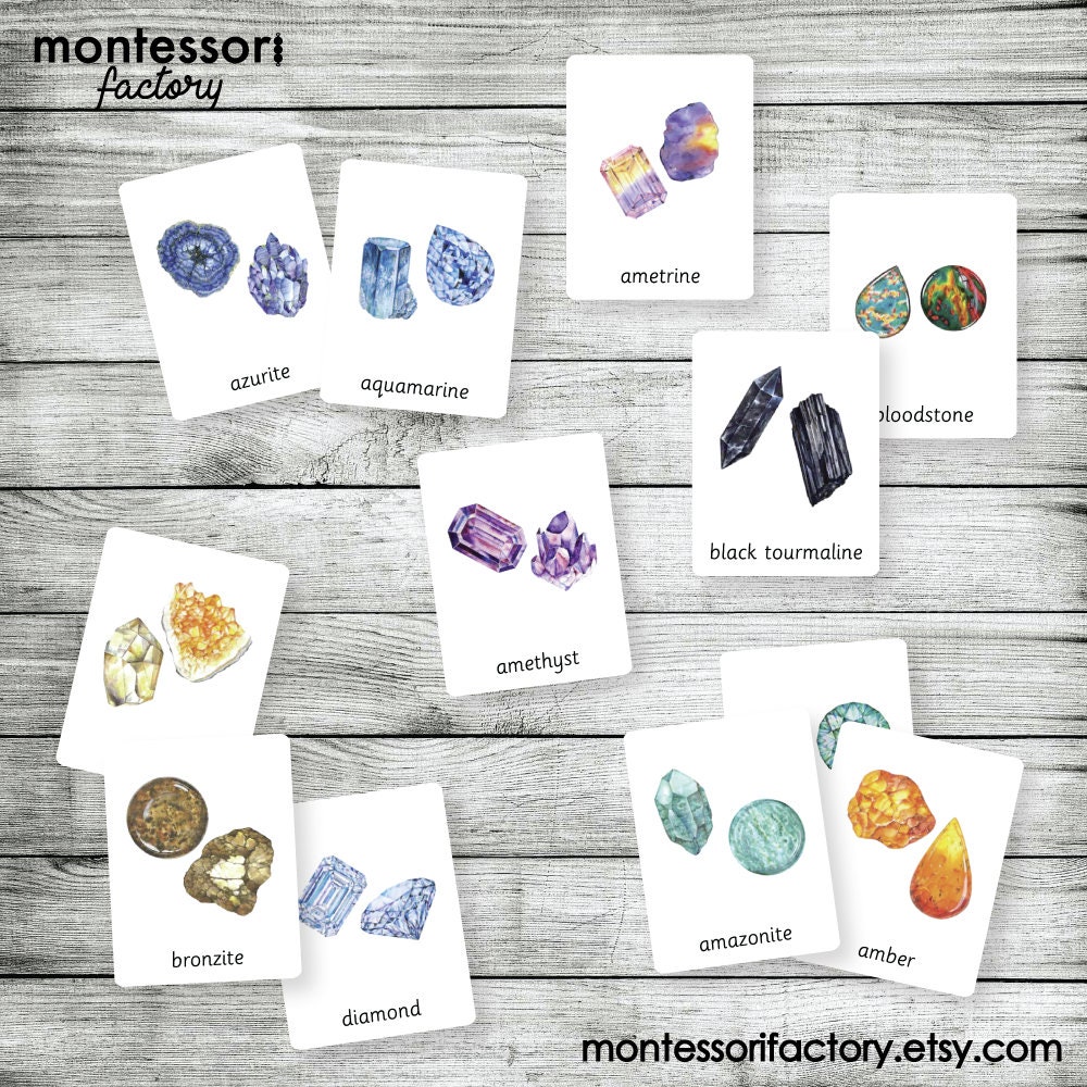 GEMSTONES JEWELS • Montessori Cards • Flash Cards • Three Part Cards ...