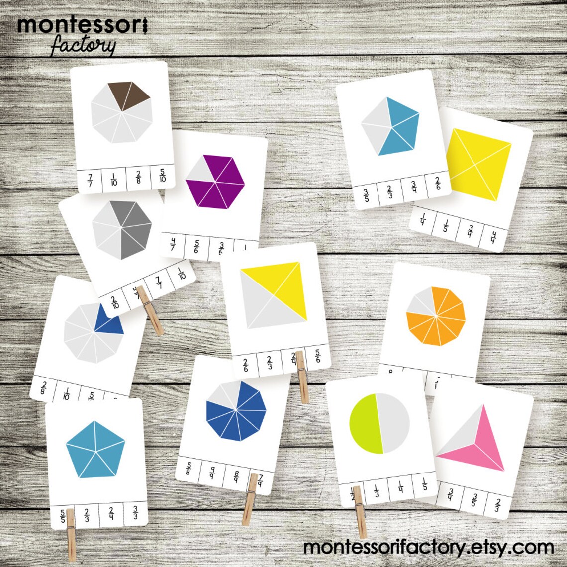 GEOMETRY FRACTIONS Montessori Counting Cards Clip Cards - Etsy