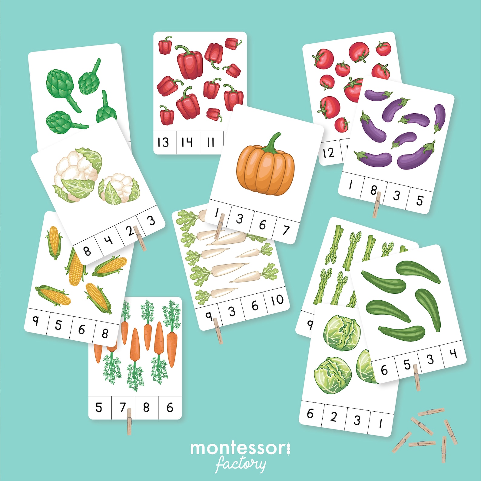 COUNTING VEGETABLES Numbers 1 to 20 • Montessori Counting Cards • Clip ...