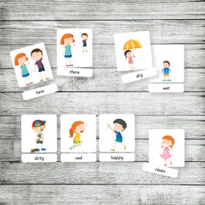 Opposite Adjectives Montessori Flash Cards, Three Part Nomenclature ...