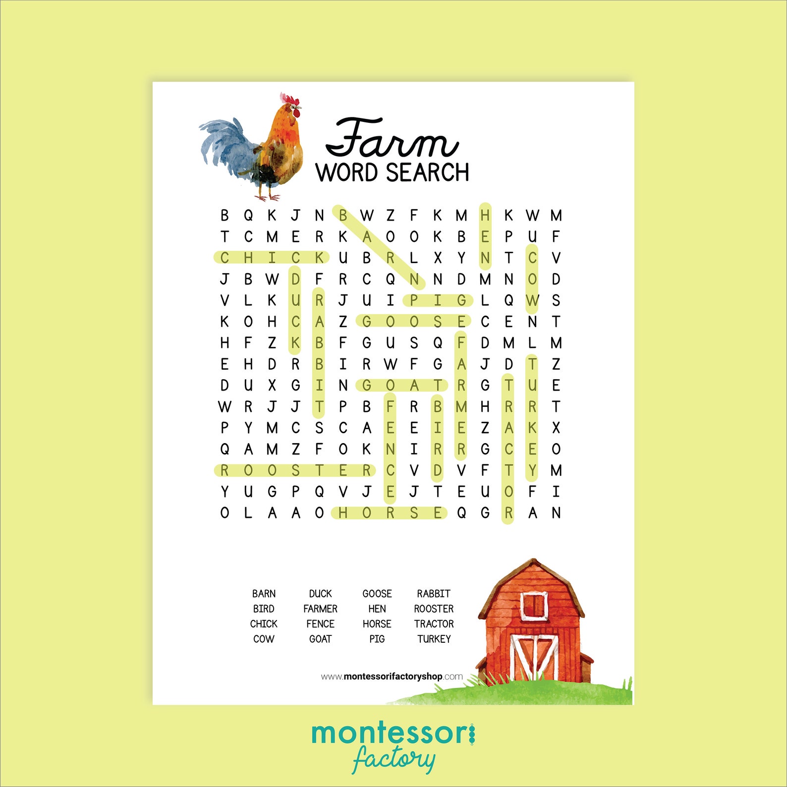 FARM ANIMALS • Word Search • Printable Games - Etsy