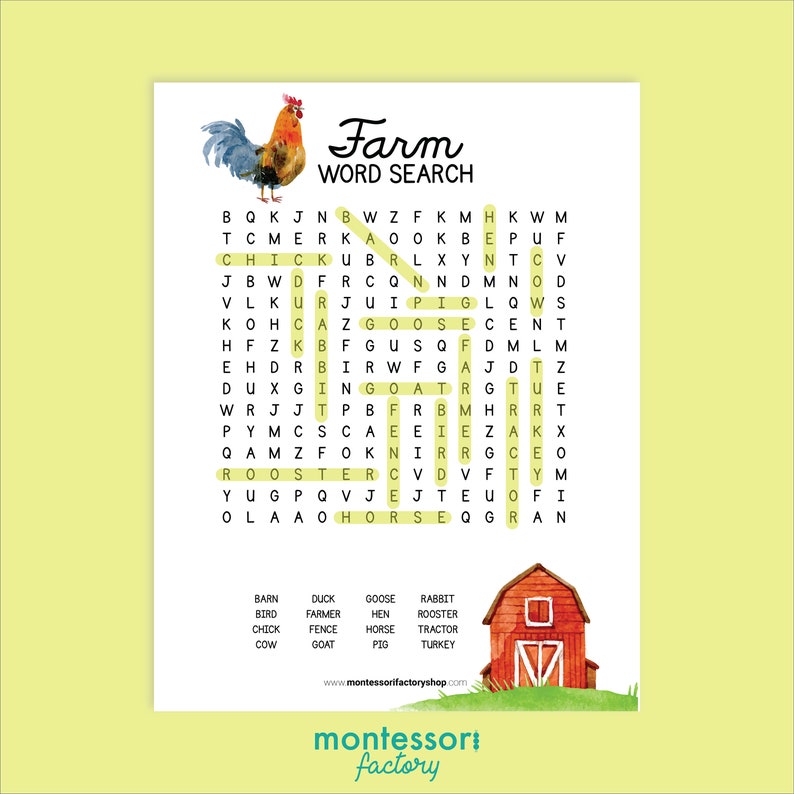 FARM ANIMALS Word Search Printable Games - Etsy