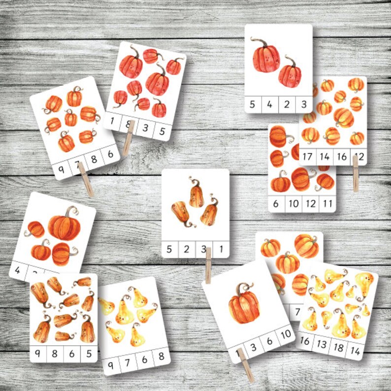 COUNTING PUMPKINS Fall Montessori Counting Cards Clip | Etsy