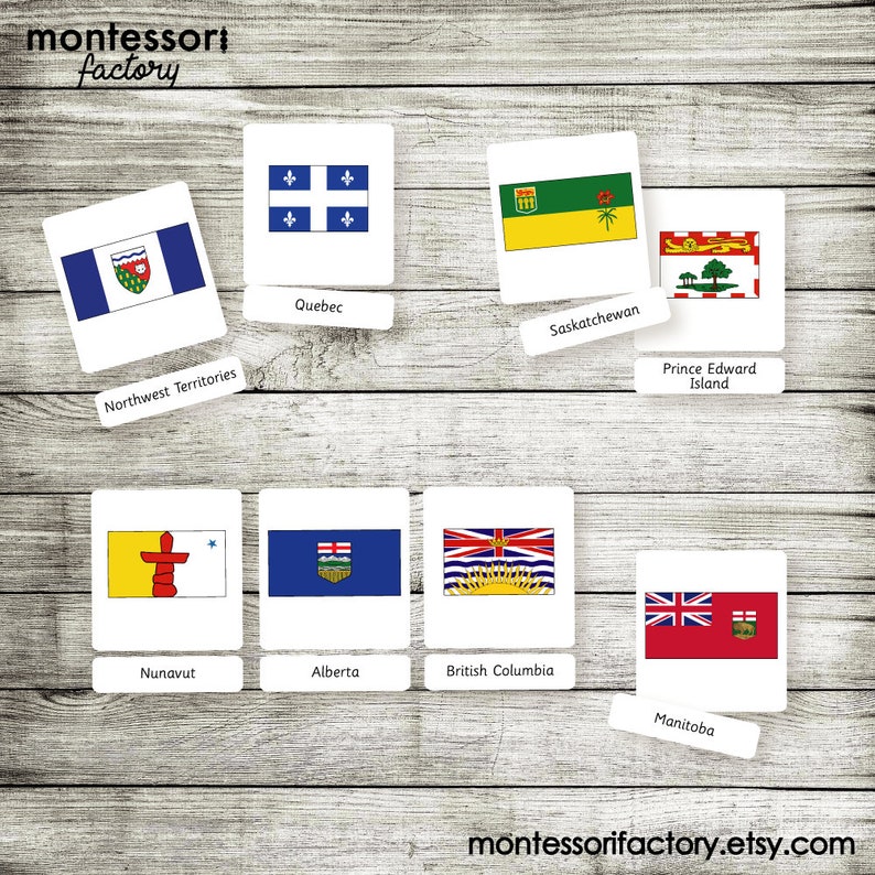 CANADA REGIONS FLAGS • Montessori Cards • Flash Cards • Three Part ...