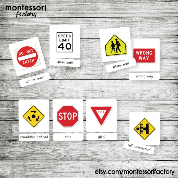 TRAFFIC SIGNS Montessori Cards Flash Cards Three Part - Etsy